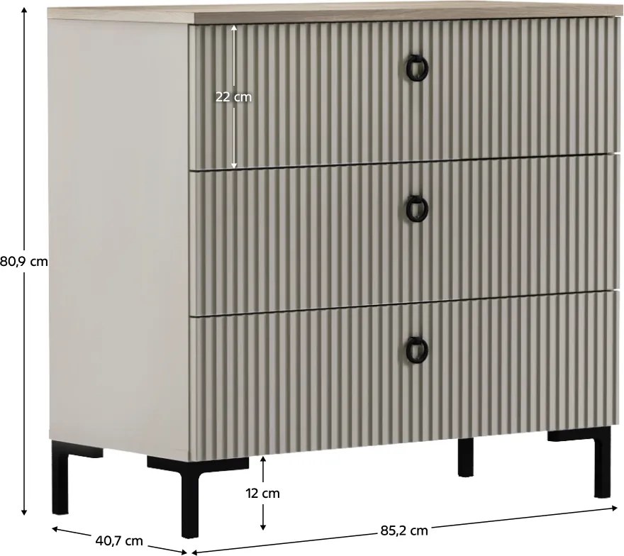 Komoda, šedohnědá Taupe/dub silverjack, DOMCA 3S