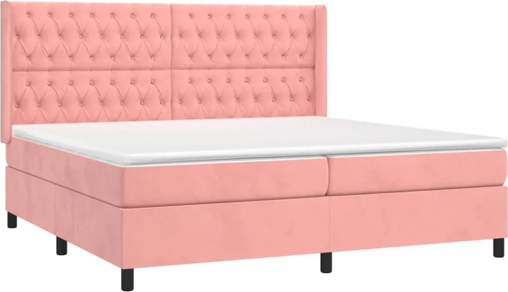 Box spring postel s matrací a LED růžová 200x200 cm samet 3139768