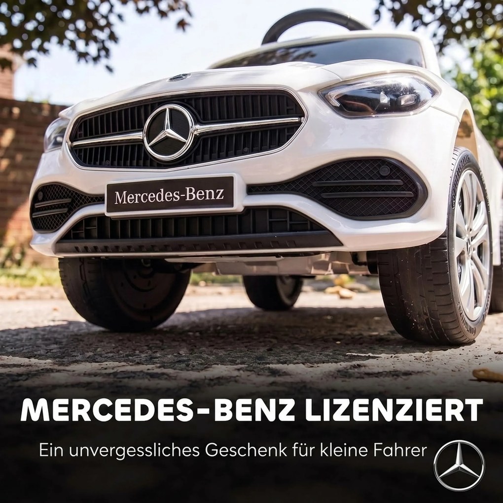 AIYAPLAY 3-v-1 jezdící auto s tlačnou tyčí Mercedes-Benz jezdící vozidlo s volantu, klaksonem, hudbou, střechou, úložným prostorem pod sedadlem, bílé