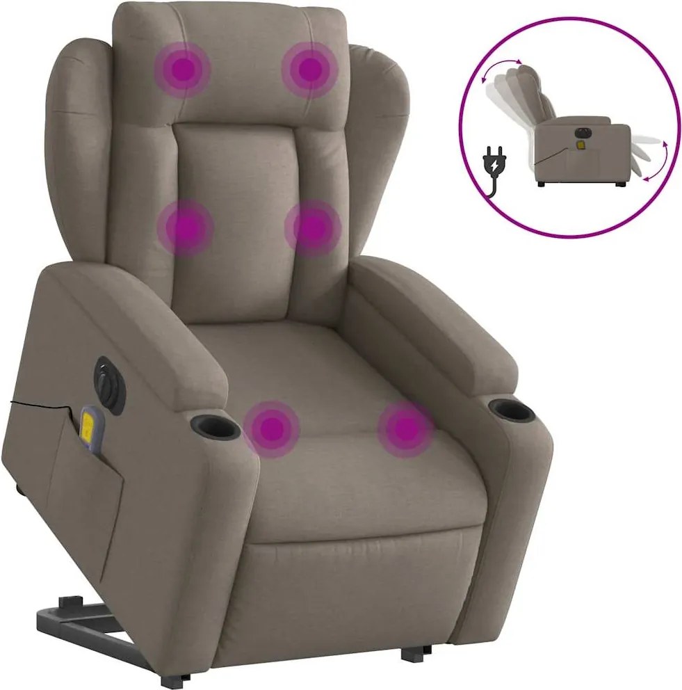 Elektrické zvedací masážní polohovací křeslo taupe textil 3204526
