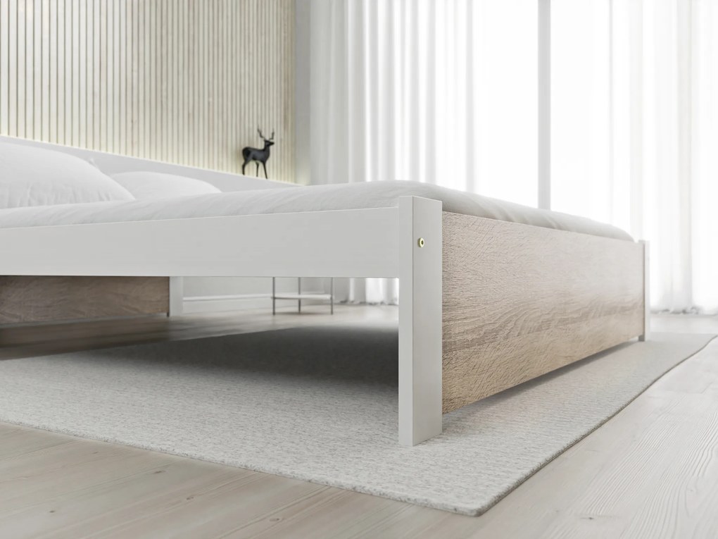 Postel IKAROS 160 x 200 cm, bílá/dub sonoma Matrace: Matrace Coco Maxi 20 cm, Rošt: S lamelovým roštem