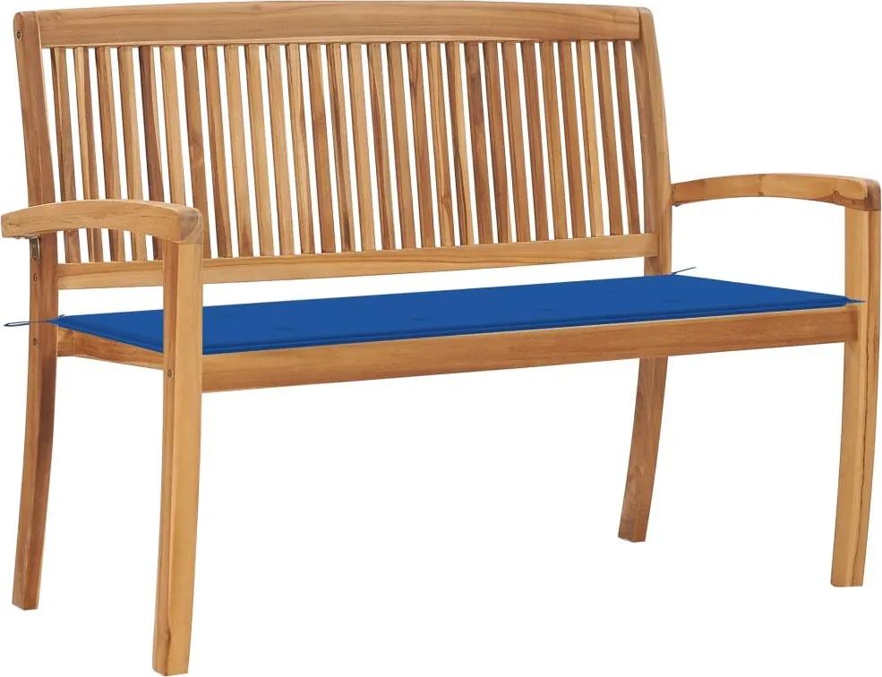 vidaXL Stohovatelná zahradní lavice s poduškou 128,5 cm masivní teak [3063279] Barva: Modrá