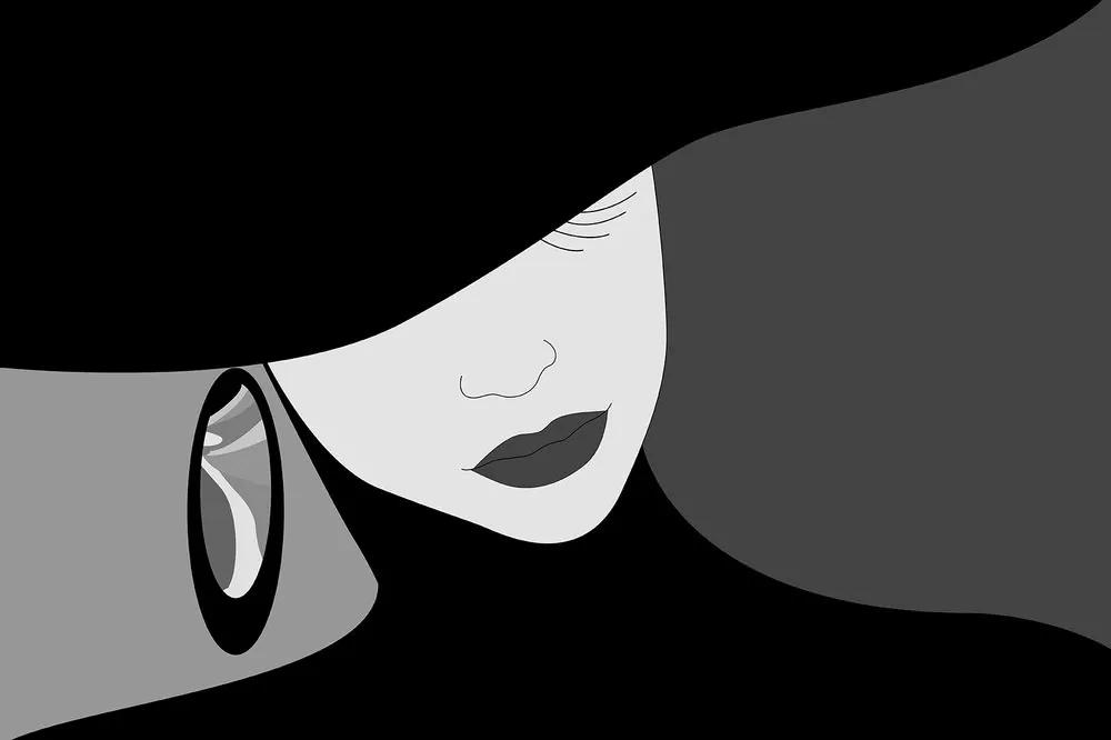 Tapeta dáma v klobouku černobílá - 225x150 cm