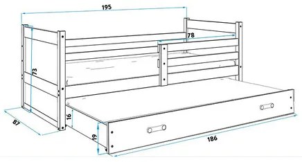 Dětská postel s výsuvnou postelí RICO 190x80 cm Šedá Ružové