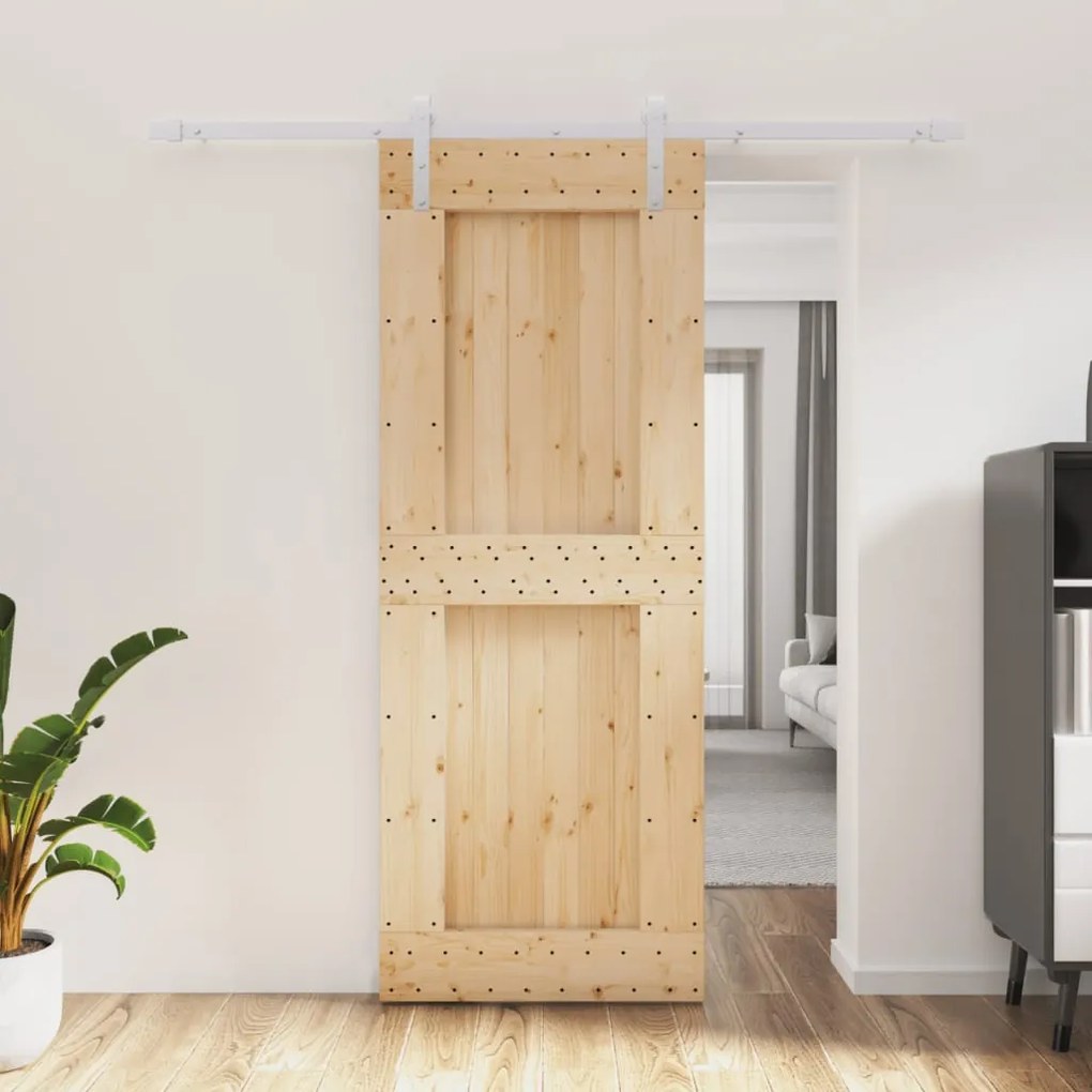 Posuvné Dveře S Kováním 80 X 210 Cm Masivní Borové Dřevo
