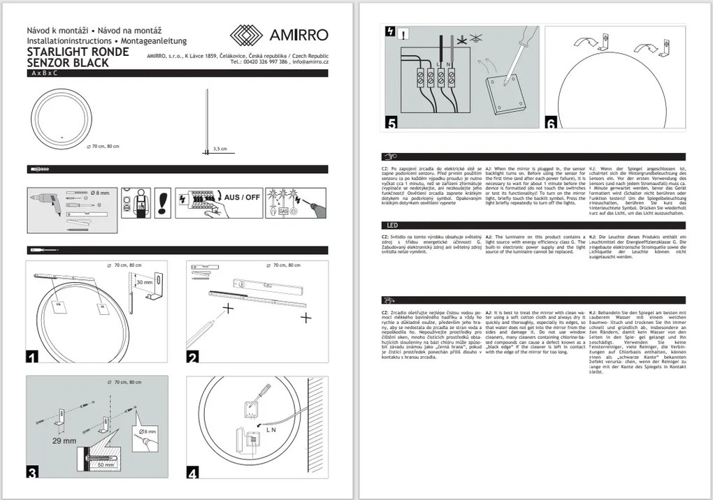 Starlight ronde senzor black zrcadlo na chodbu do předsíně nástěnné do koupelny 412-061