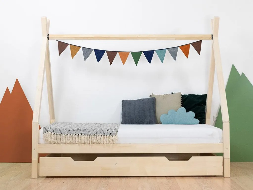 Benlemi Dětská dřevěná postel NAKANA ve tvaru teepee Zvolte barvu: Tmavě šedá, Zvolte rozměr: 80x160 cm