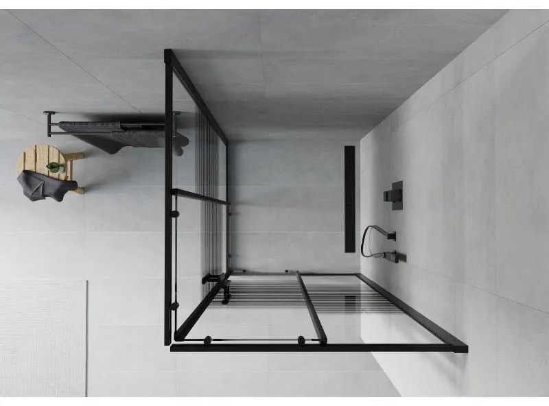 Mexen Rio, čtvercový sprchový kout 80(dveře)x80(dveře)x190 cm, 5mm čiré sklo-vzor pásky, černý profil 860-080-080-70-20