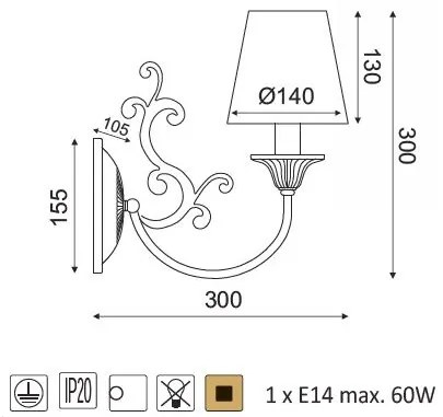 ACA DECOR Nástěnné svítidlo ZIZEL max. 60W/E14/230V/IP20