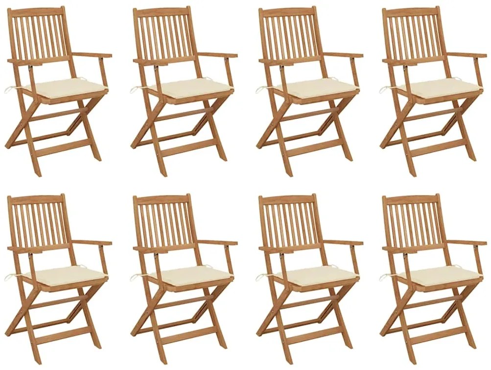 Skládací židle s polštáři, 8 ks, masivní akáciové dřevo 3075087