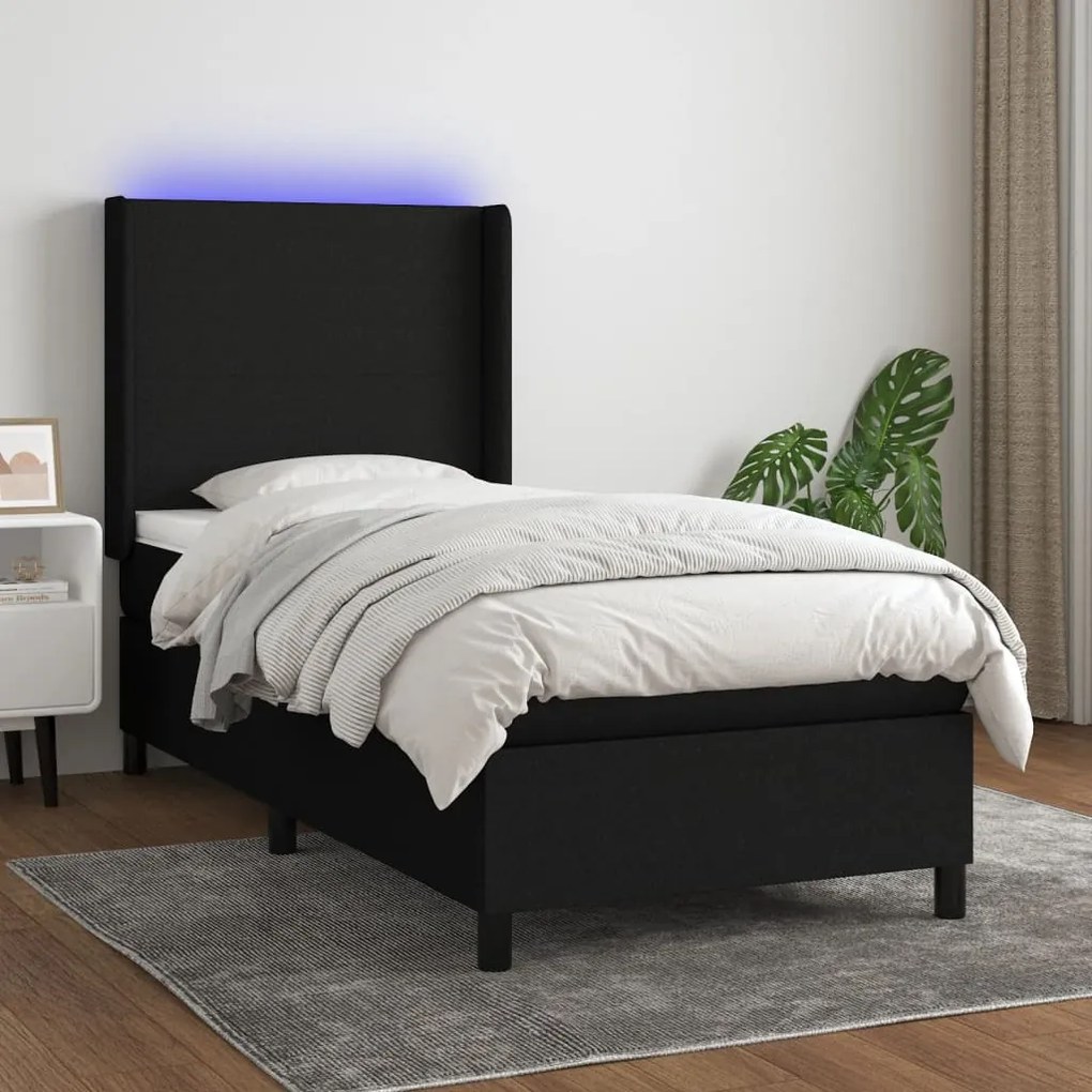 Box spring postel s matrací a LED černá 80 x 200 cm textil 3138111