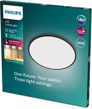 Philips SuperSlim 36W černá / LED stropní svítidlo / 2700K / průměr 55