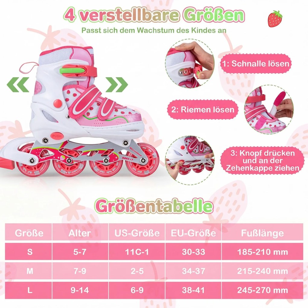Costway Inline brusle Dětské 4 Nastavitelné velikosti Inline brusle se svítícími