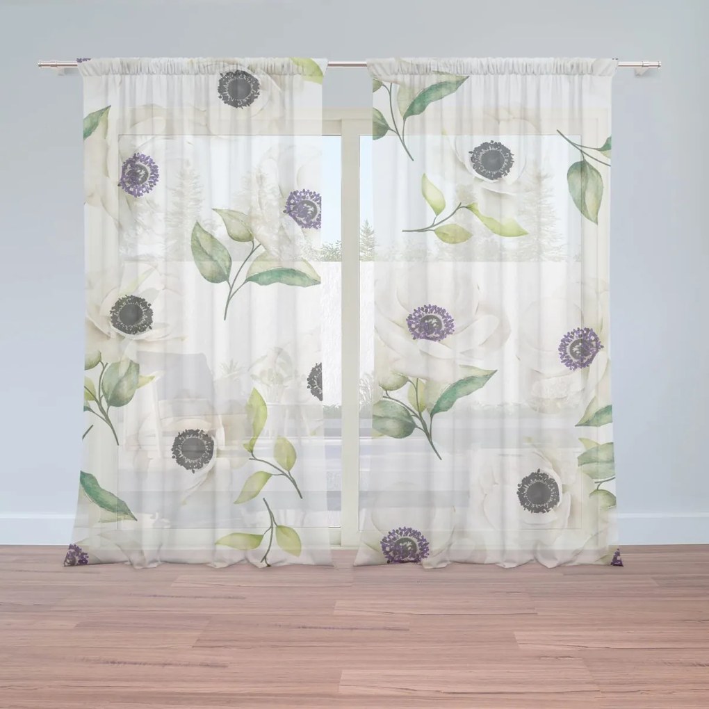 Sablio Záclony Bílé sasanky: 2ks 150x250cm