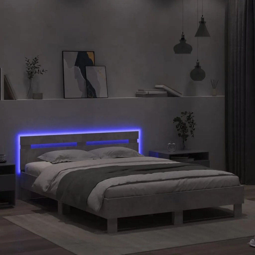 Rám postele s čelem a LED osvětlením betonově šedý 140 x 190 cm 3207563