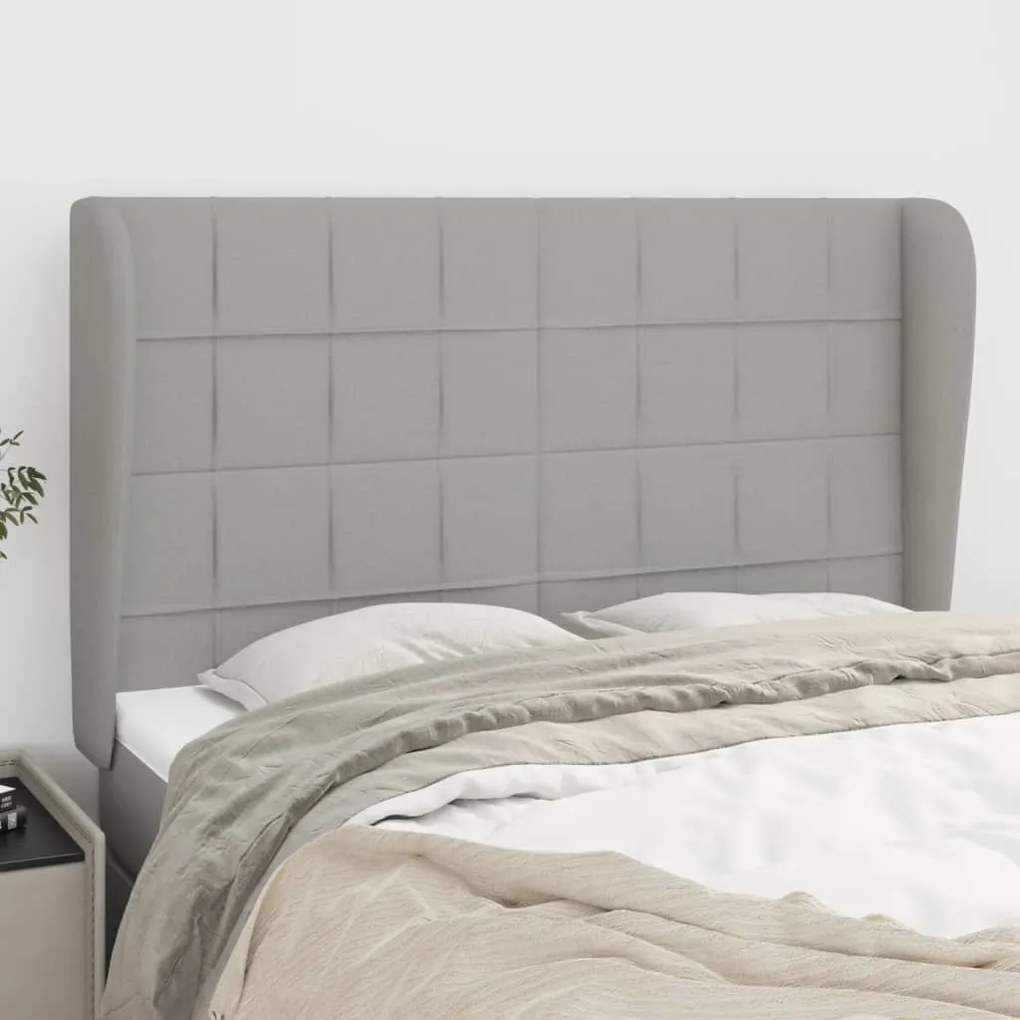 Čelo postele typu ušák světle šedé 147x23x118/128 cm textil 3117954