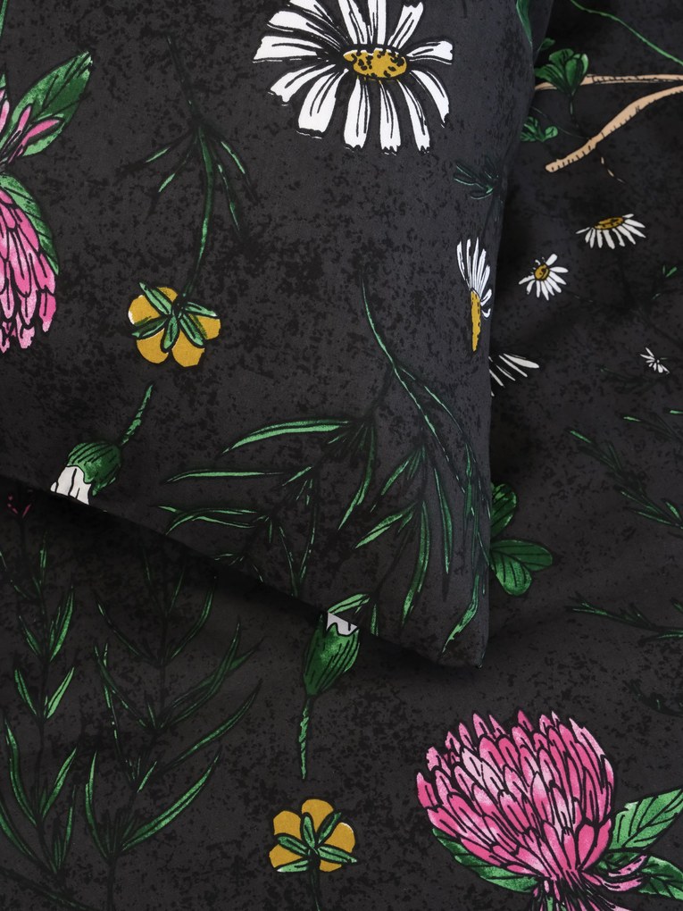 MK Lůžkoviny Francouzské bavlněné povlečení Renforcé - Herbář černý 220 × 200 cm, 2ks 70 x 90 cm