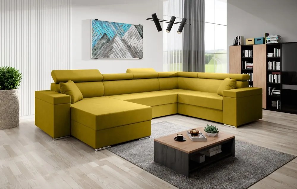 Rozkládací rohová sedačka SVENIA BIS GO U 340x210cm - rozklad a úložný prostor šedá - Soro 90 pravý roh
