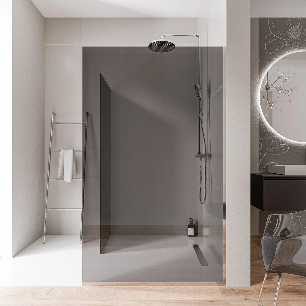 Sprchová zástěna Walk-In EX102 - 10mm šedé sklo - Nano ochrana - 2 stěny - profil chrom - různé šířky