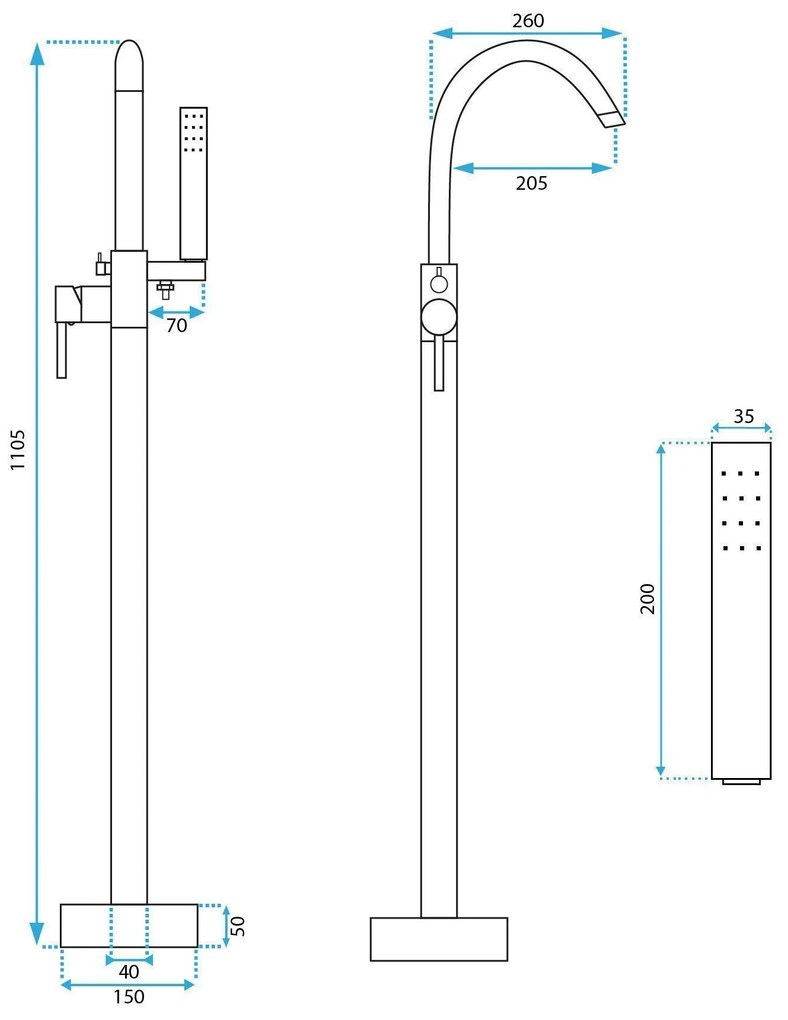 Volně stojící vanová baterie REA LUNGO titan