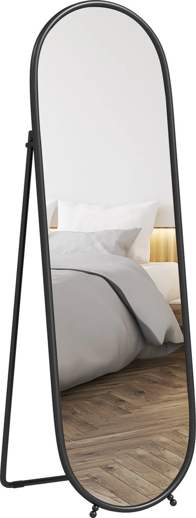 HOMCOM Zrcadlo v plné výšce, 160 x 40 cm nástěnné zrcadlo s podstavcem, kovový rám, oválné podlahové zrcadlo pro obývací pokoj a ložnici, černé | Aoso