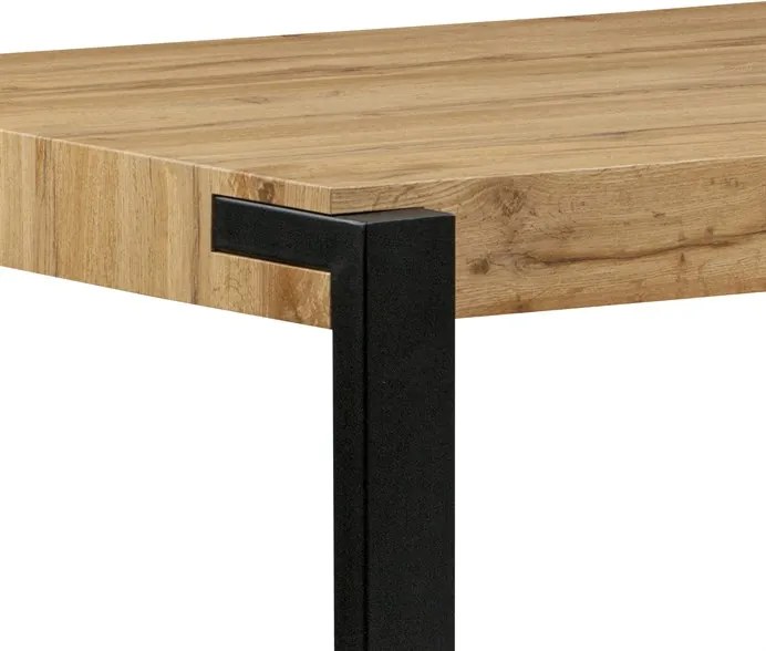 Jídelní stůl MDF divoký dub, kov černý mat (140 x 88) cm – deska tl. 100 mm