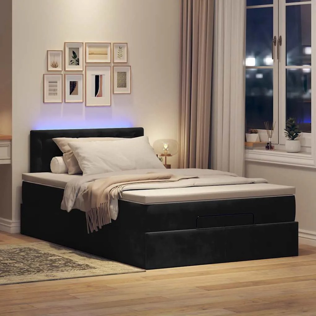 Osmanská postel s matrací & LED černá 120x190cm samet 3312754