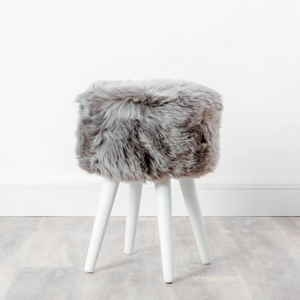 Stolička se šedým sedákem z ovčí kožešiny Native Natural White, ⌀ 30 cm