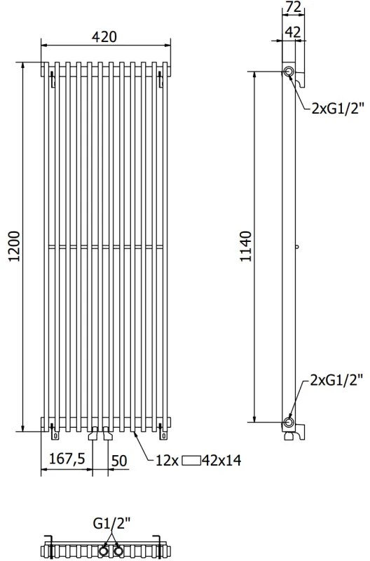 Mexen Kansas designový radiátor 1200 x 420 mm, 975 W, Černá - W204-1200-420-00-70