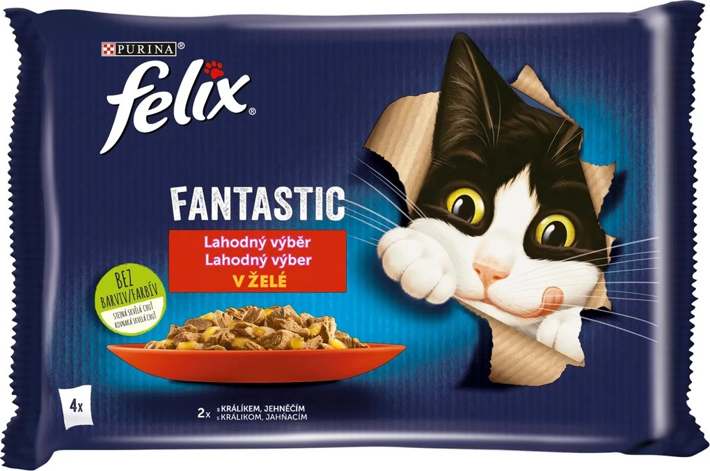 Purina Kapsičky pro kočky Felix Fantastic s králíkem a jehněčím v želé 4 x 85 g