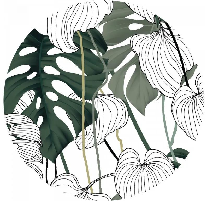 Samolepicí fototapeta Monstera, zelené listy 140x140 cm CR3323 Vector Leaves / kruhové samolepicí vliesové dekorace La Form (ø 140 cm) AG Design