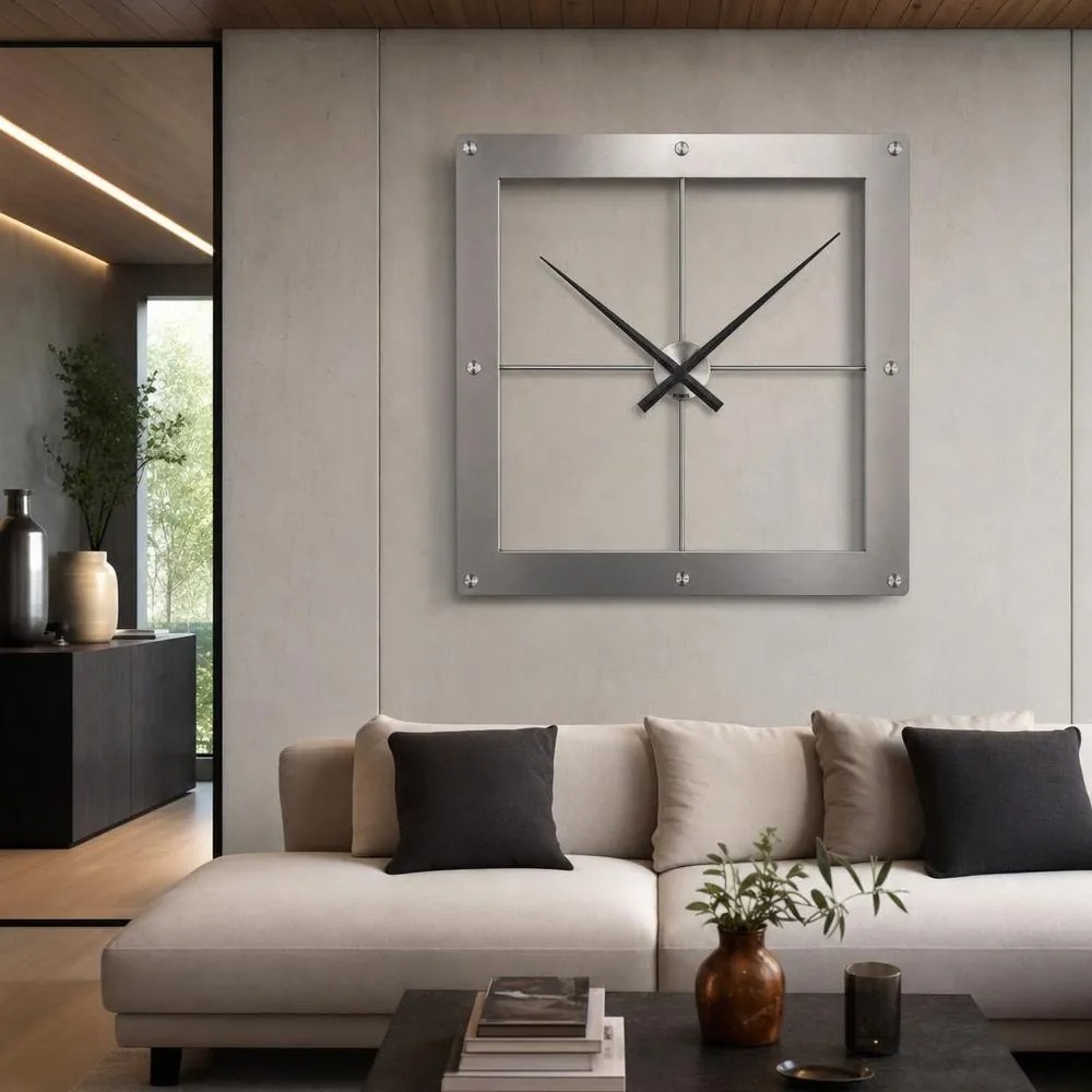 KUBRi 0800 - Luxusní 125 cm industriální hodiny z nerez oceli vyrobené v Česku