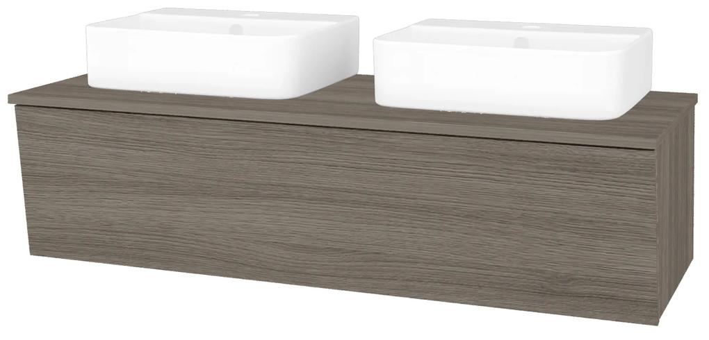 Dřevojas Koupelnová skříň INVENCE SZZ 125 (2 umyvadla Joy 3) Varianta: L01 Bílá vysoký lesk / D05 Oregon