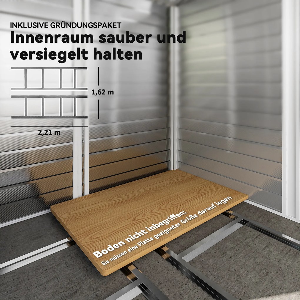 Outsunny Zahradní Kůlna 4,4 m², Zahradní Dům s Pultovou Střechou, Posuvné Dveře, Základna, Snadná Montáž 240 x 206 x 198 cm, Kůlna z Pozinkované Ocel…