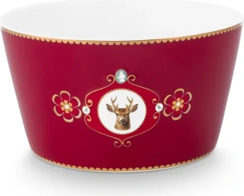 Pip Studio Love Birds miska s jelenem 15cm, tmavě červená (střední porcelánová miska s jelenem)