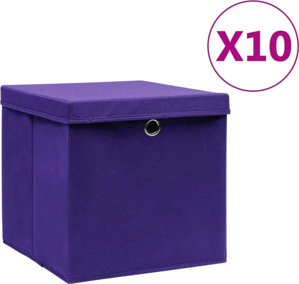 vidaXL Úložné boxy 10 ks netkaná textilie 28 x 28 x 28 cm [325218] Barva: bílá s víky