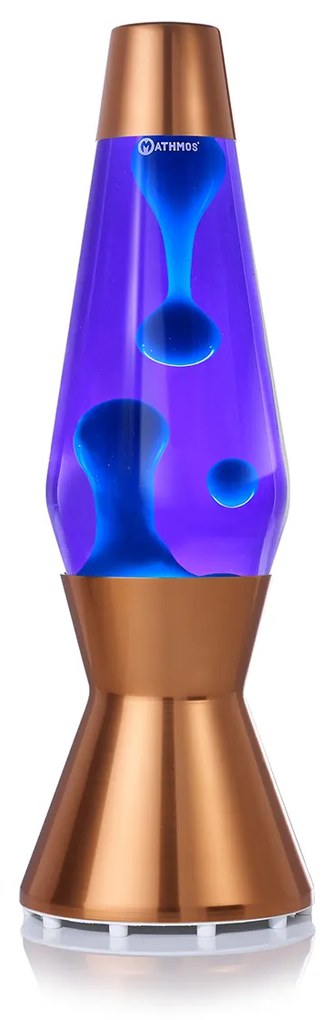 Mathmos Astro Copper, originální lávová lampa, měděná s fialovou tekutinou a tyrkysovou lávou, výška 43cm