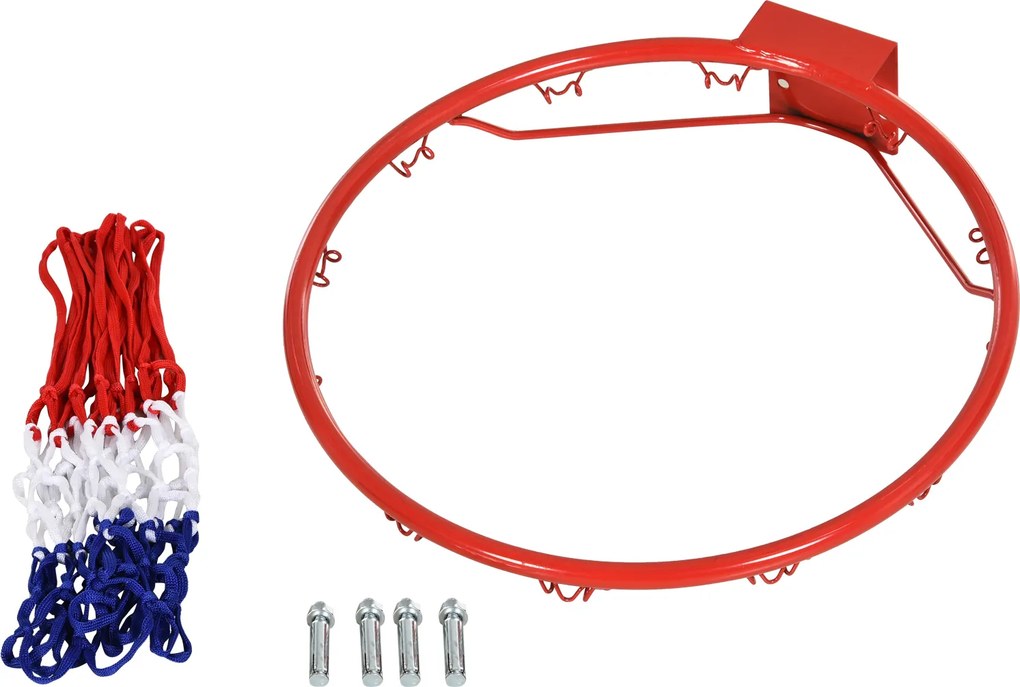HOMCOM Basketbalový koš se sítí 46 cm, ocelové trubky a nylon, červeno-modro-bílý, ideální pro zahradu a volný čas | Aosom.de