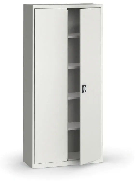 Plechová policová skříň na nářadí KOVONA, 1950 x 950 x 400 mm, 4 police, šedá/šedá
