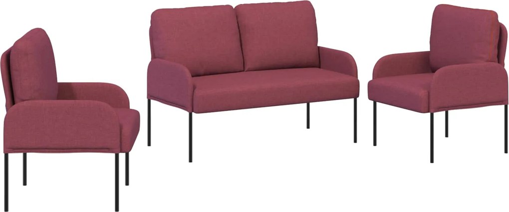 Sedací soupravy 3 ks Víno Červené Překližka 3406211