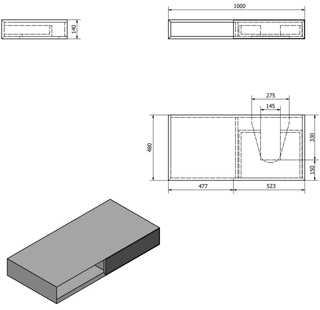 Sapho Sapho, MORIAN umyvadlová skříňka 100x14x48cm, dub černý, pravá, MR126