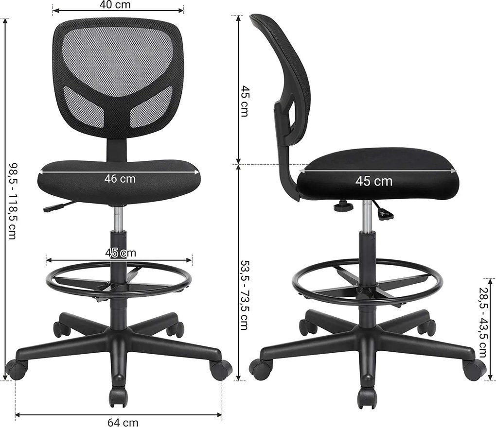 Síťová kancelářská židle, otočná židle s výškou sedáku 55-75 cm, černá