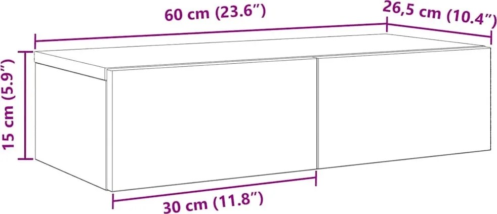 vidaXL Nástěnná police se zásuvkami 60x26,5x15 cm kompozit [859974] Barva: šedá sonoma