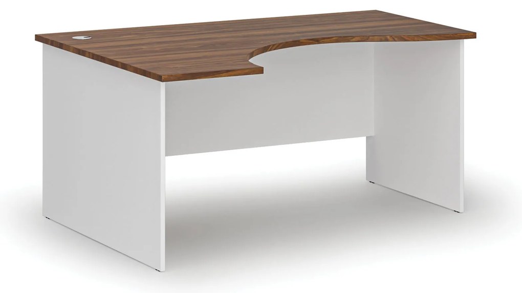 Ergonomický kancelářský psací stůl PRIMO WHITE, 160x120 cm, levý, bílá/ořech