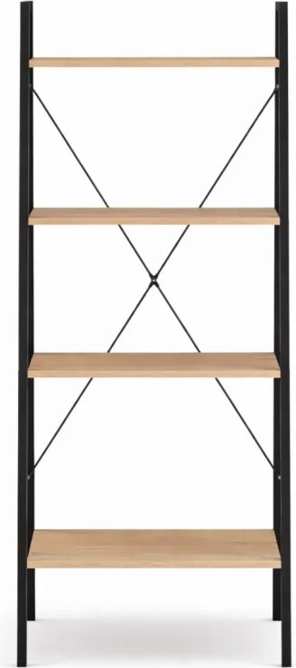 Flamenco Mystique Loftový multifunkční 4-úrovňový regál, černý 60 x 35 x 147 cm, deska světle hnědá SZ51JBR