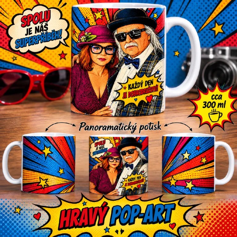 Hrnek s portrétem z vlastní fotografie – panoramatický potisk | 16 uměleckých stylů Styl portrétu:: Romantická ilustrace