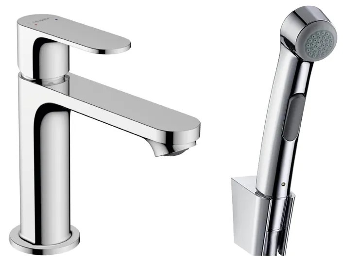 Hansgrohe Rebris S - Páková umyvadlová baterie 110 s ruční sprchou Bidette a sprchovou hadicí 160 cm, bez odtokové soupravy, chrom 72215000