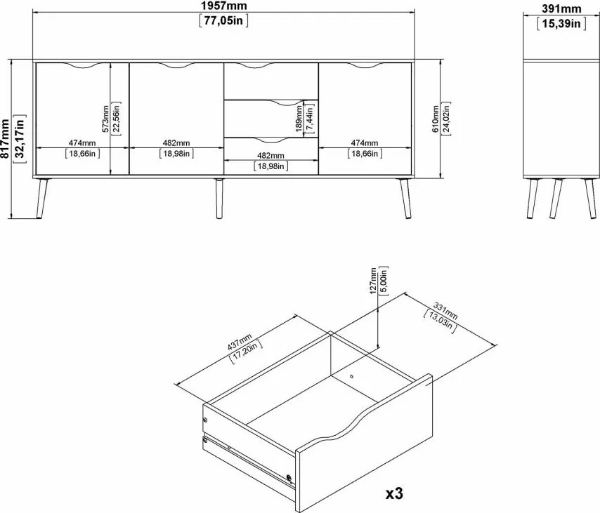 Komoda Retro 454 bílá/dub sonoma