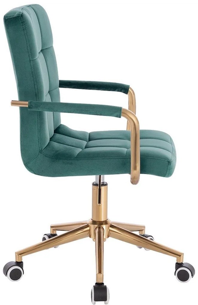 LuxuryForm DESIGN Otočná židle VERONA GOLD VELUR na zlaté podstavě s kolečky - zelená