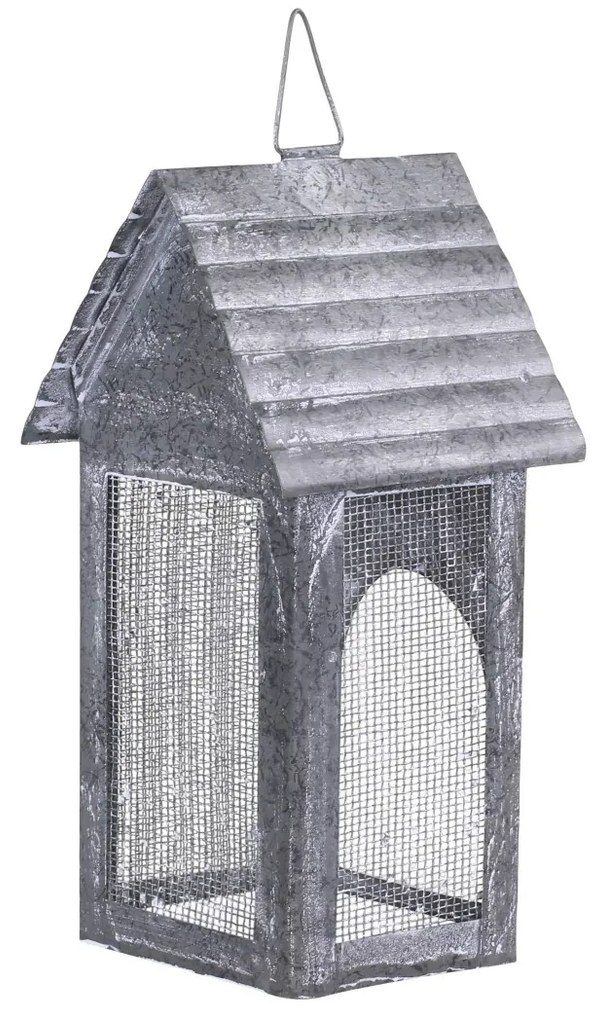 Šedá plechová antik lucerna domeček Candle house - 11*10*23 cm